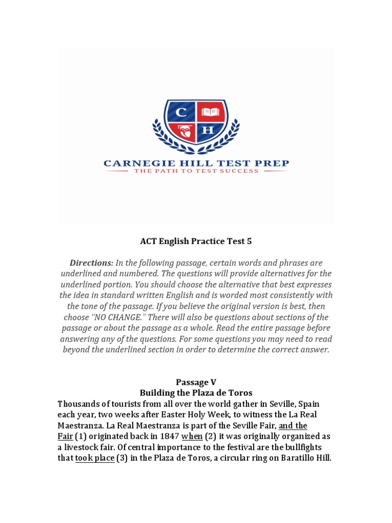 ACT English Practice Test 5 | PDF | Travel | Art