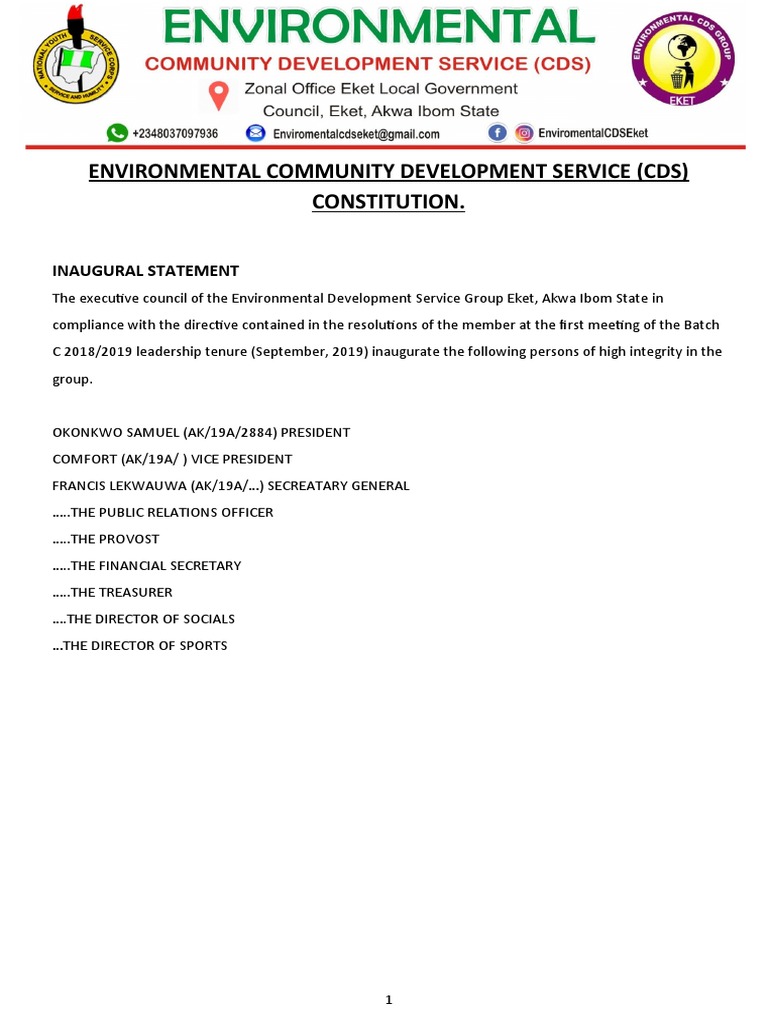 Environmental Community Development Service (CDS) Constitution.-1 | PDF ...