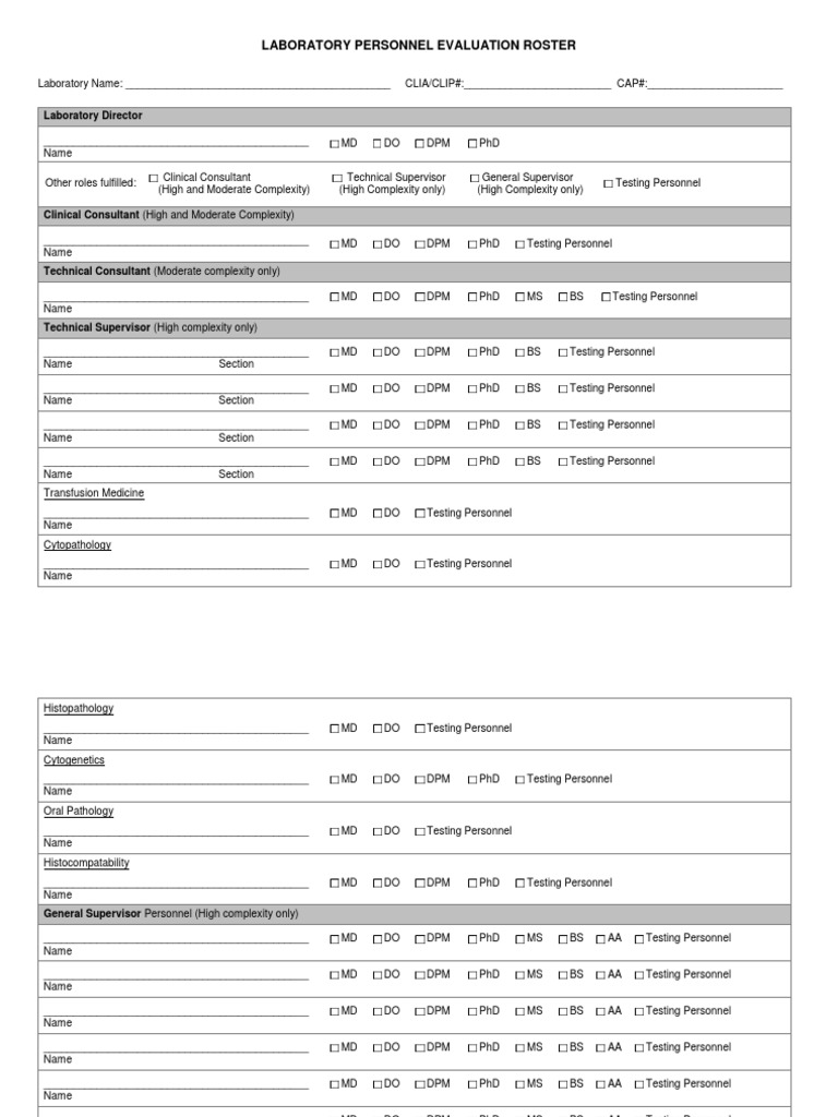 Laboratory Personnel Competency Roster | PDF | Doctor Of Medicine ...
