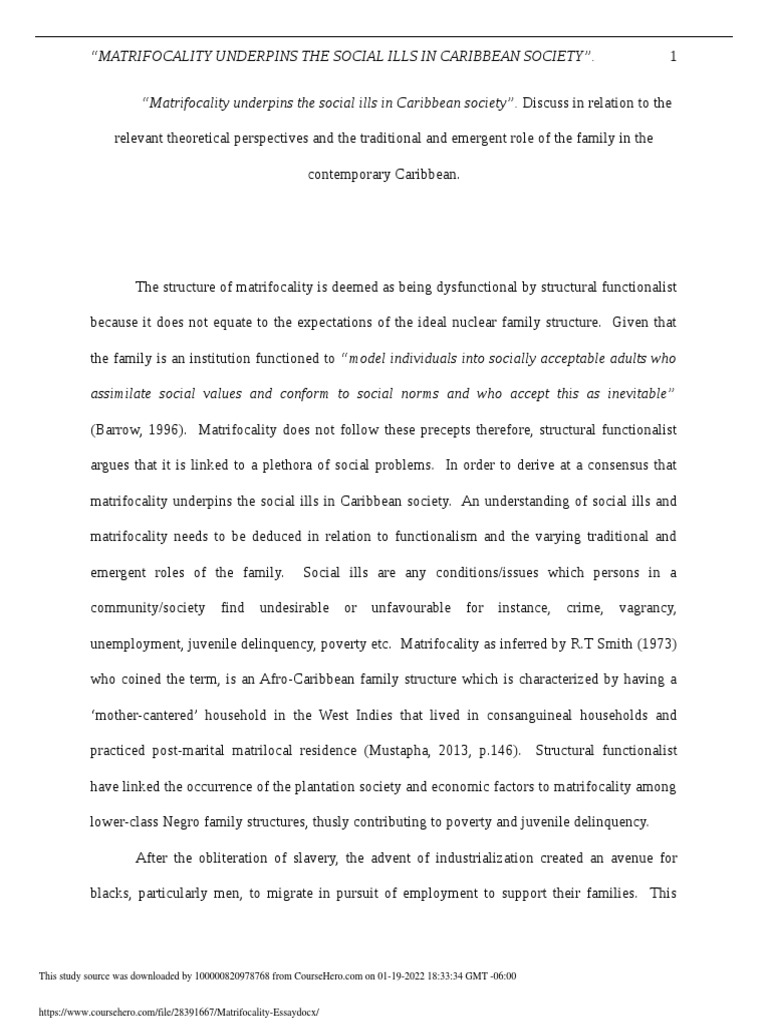 Matrifocality and Social Issues in the Caribbean | PDF | Family ...
