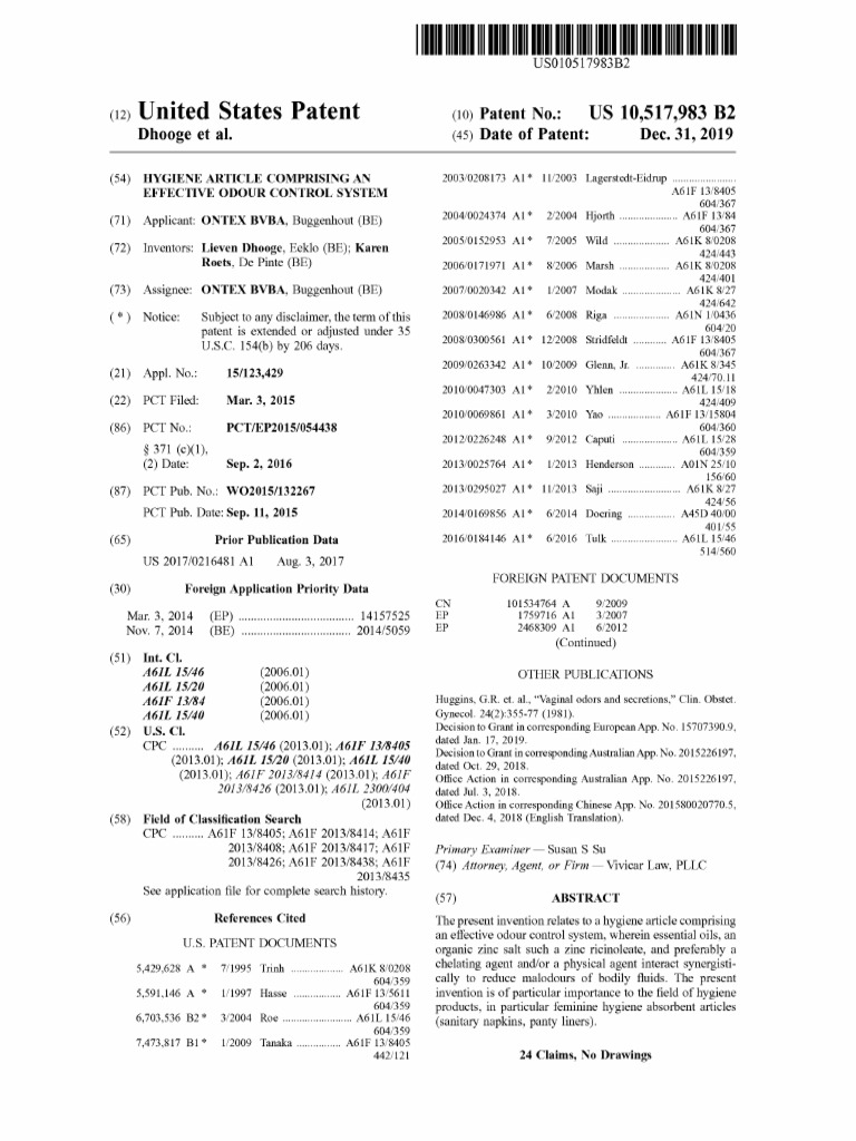 Us10517983b2 Odor PDF