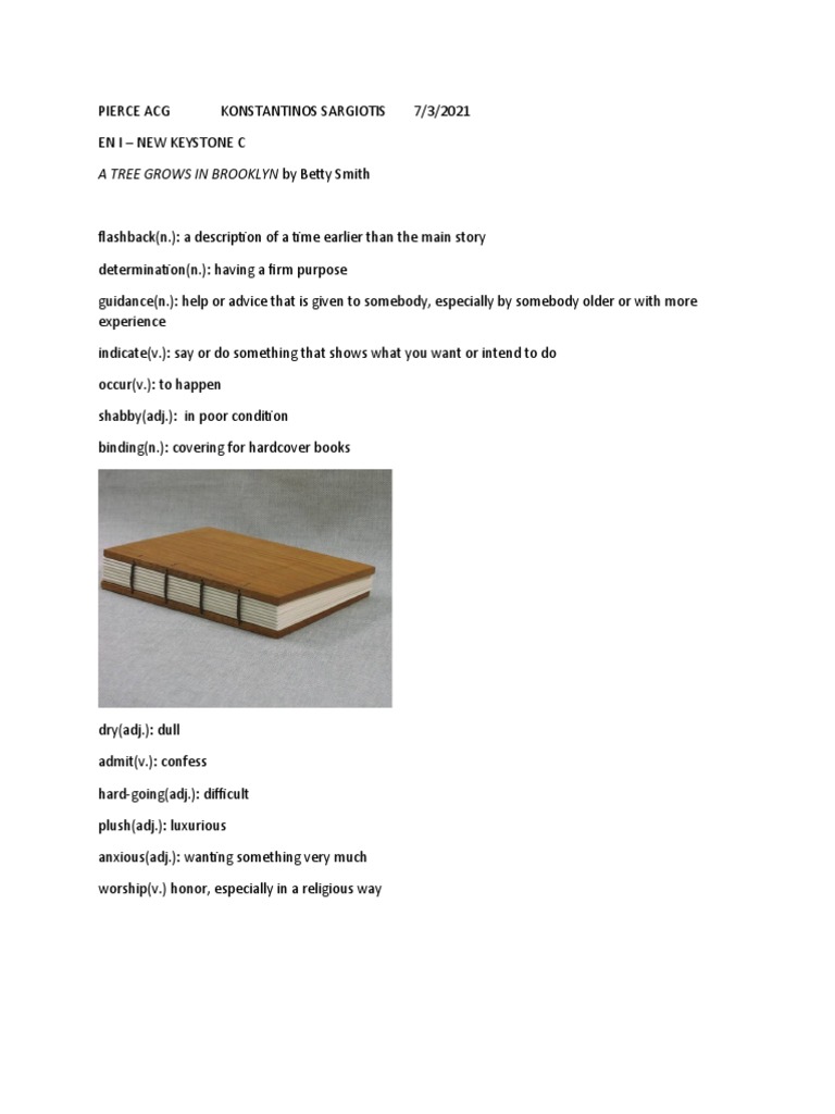 Vocabulary for "A Tree Grows in Brooklyn" | PDF | Home & Garden