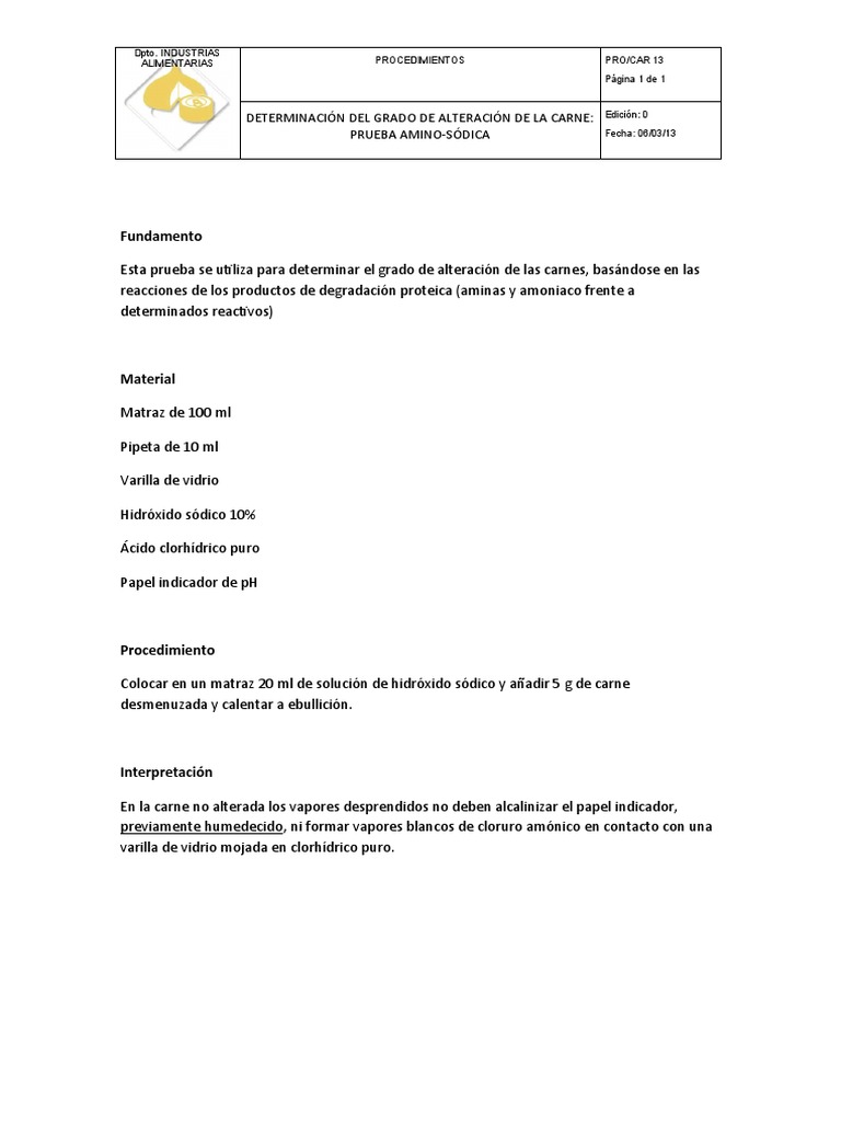 PRACTICA. DETERMINACION DE La Alteración de La Carne | PDF