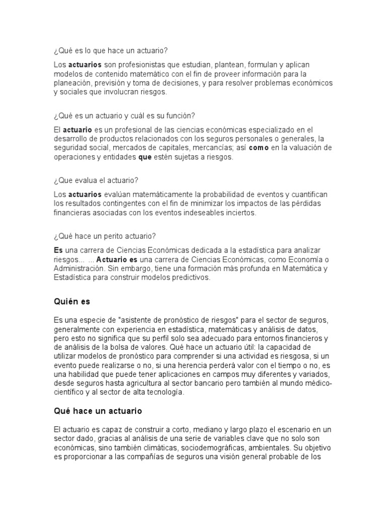 Qué Es Lo Que Hace Un Actuario | PDF | Actuario | Economias