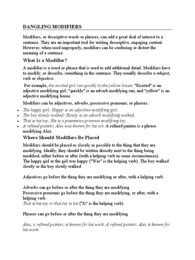 A Guide to Identifying and Correcting Dangling and Misplaced Modifiers ...