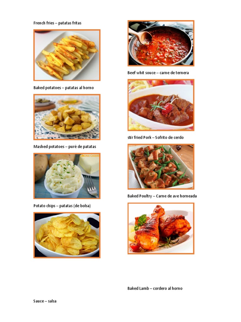 25 Comidas en Ingles y Español | PDF | filete | Ingredientes de comida