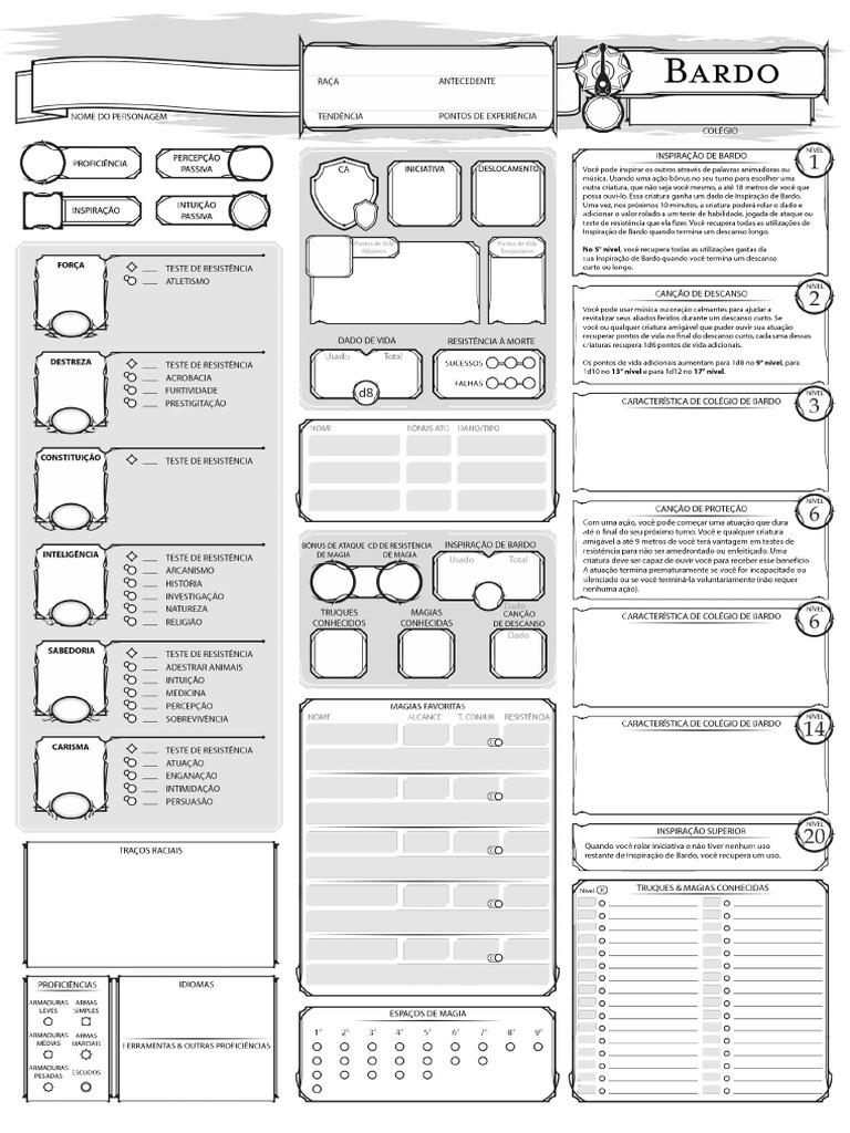 DND 5e - Ficha - Bardo - Editavel | PDF