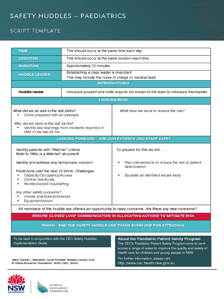 Paediatric Safety Huddles Script Template | PDF | Patient Safety | Patient