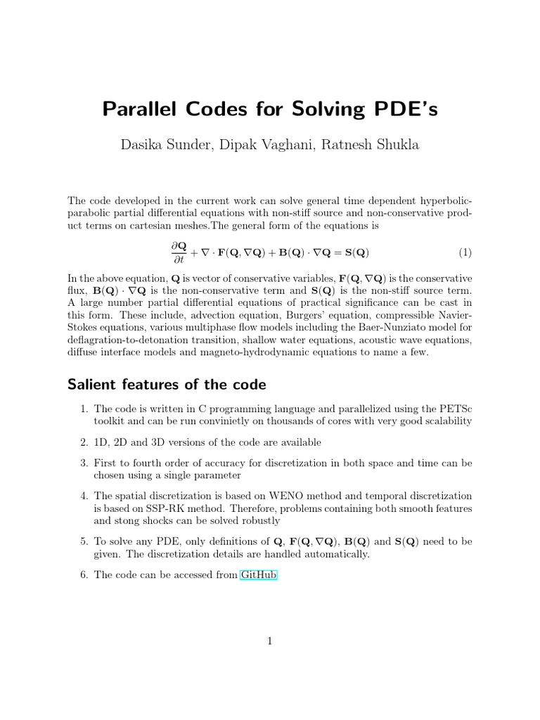 Parallel Codes For Solving PDE's: Dasika Sunder, Dipak Vaghani, Ratnesh Shukla | PDF | Partial ...