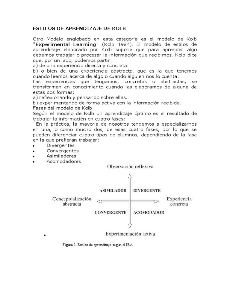 Modelos de Aprendizaje Kolb | PDF | Hemisferio cerebral | Aprendizaje