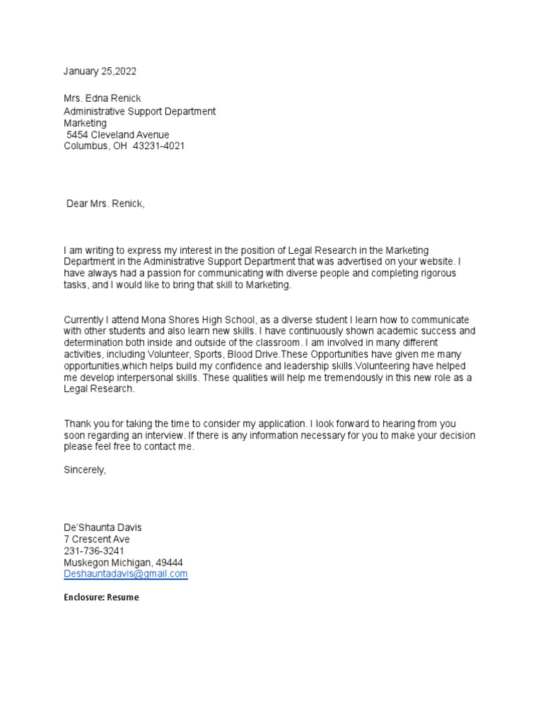 Deshaunta Davis - Cover Letter | PDF | Career & Growth | Social Science
