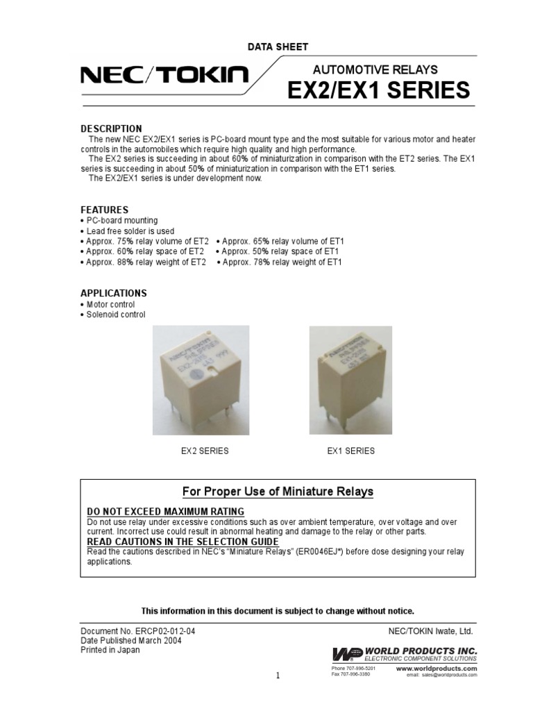 Ex2/Ex1 Series: Automotive Relays | PDF | Relay | Printed Circuit Board