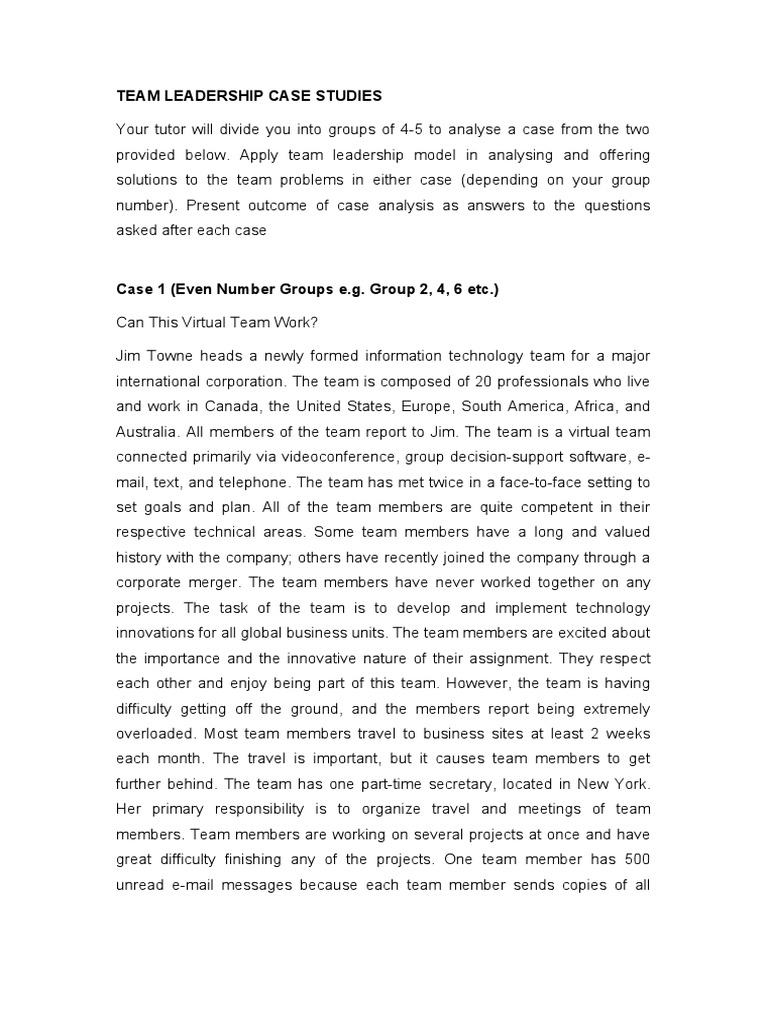 Team Leadership Case Study Analysis | PDF | Cognition