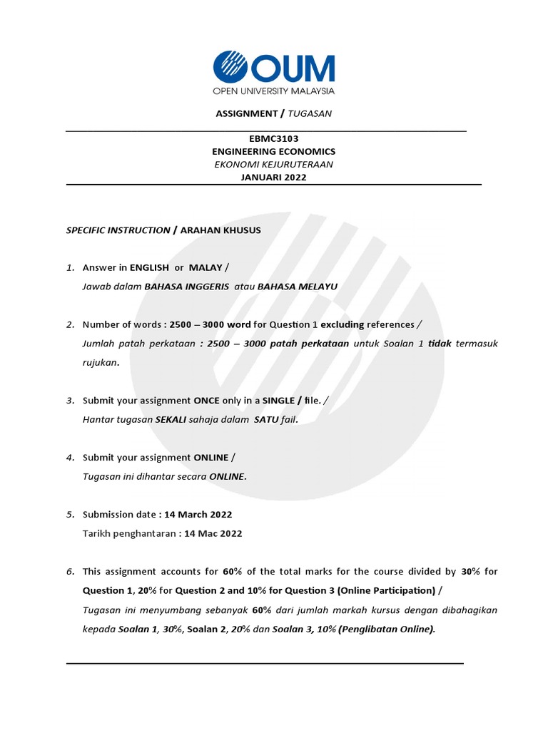 Soalan Assignment Tahun 2022 | PDF | Economics | Engineering