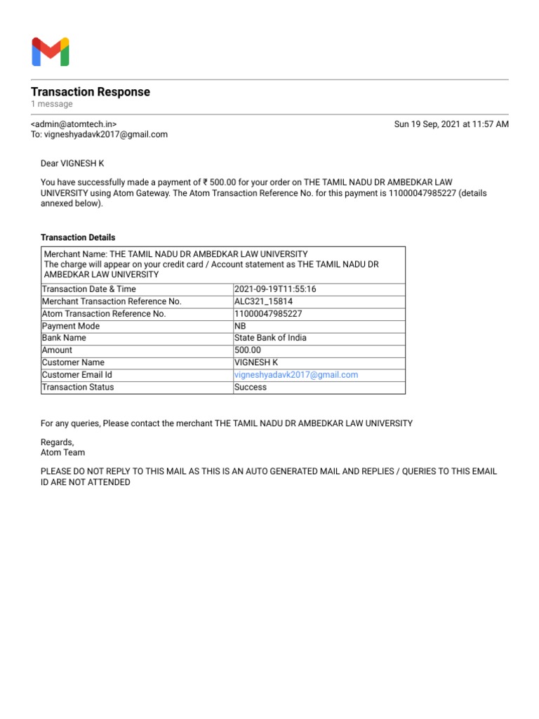 Gmail - Transaction Response | PDF | Business | Law
