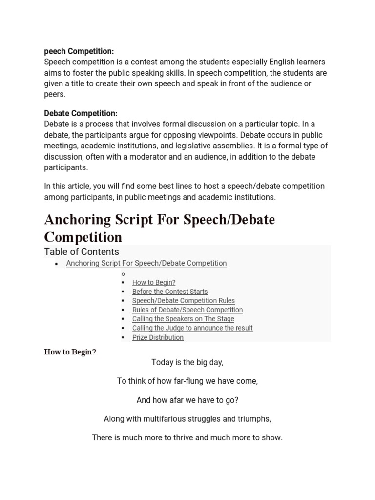 Anchoring Script For Speech/Debate Competition | PDF | Career & Growth