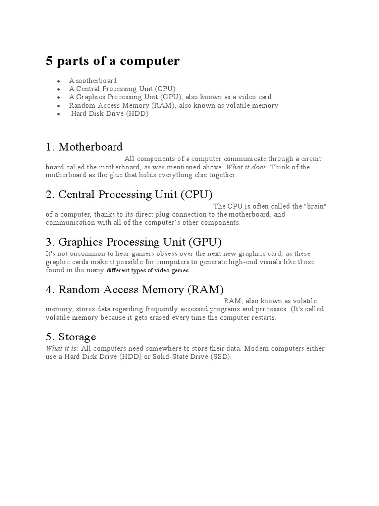 5 Parts of A Computer | PDF