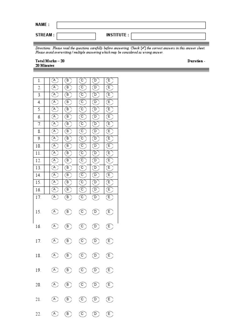 10 Questions Answer Sheet Format | PDF
