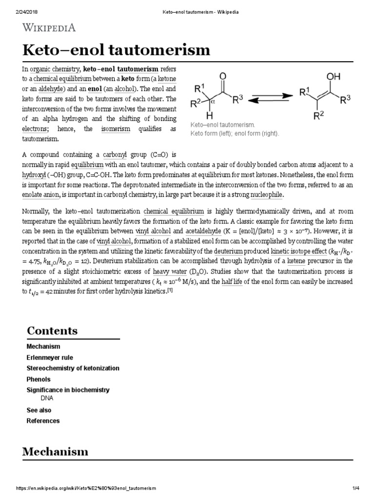 Keto-Enol Tautomerism - Wikipedia | PDF | Ketone | Chemistry