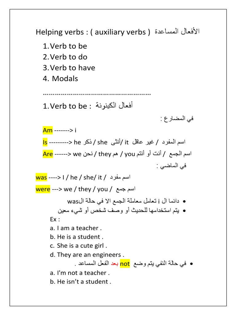 Helping Verbs Pdf