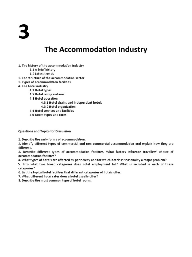 The Accommodation Industry: Questions and Topics For Discussion | PDF | Hotel | Franchising
