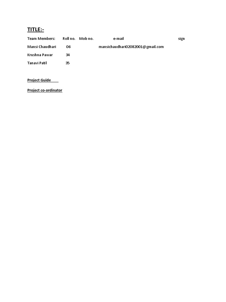 Mini Project Team Members | PDF