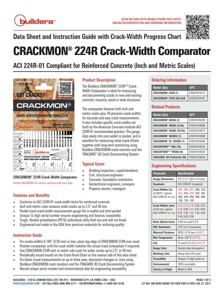 CRACKMON® 224R Crack-Width Comparator: Buildera | PDF | Concrete ...