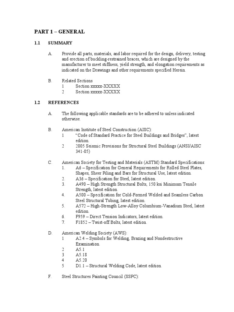 1.5 Sample BRB Specification - bw2s | PDF | Strength Of Materials ...
