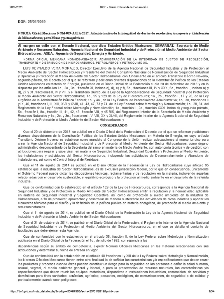 Dof - Nom-009-Asea-2017 | PDF | México | Petróleo Dof - Nom-009-Asea-2017 | PDF | México | Petróleo