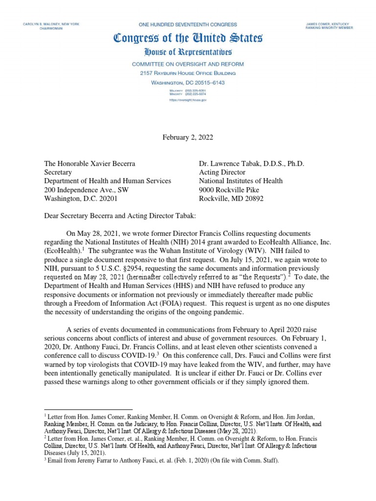 Letter To NIH Follow Up1 | PDF | National Institutes Of Health | United ...