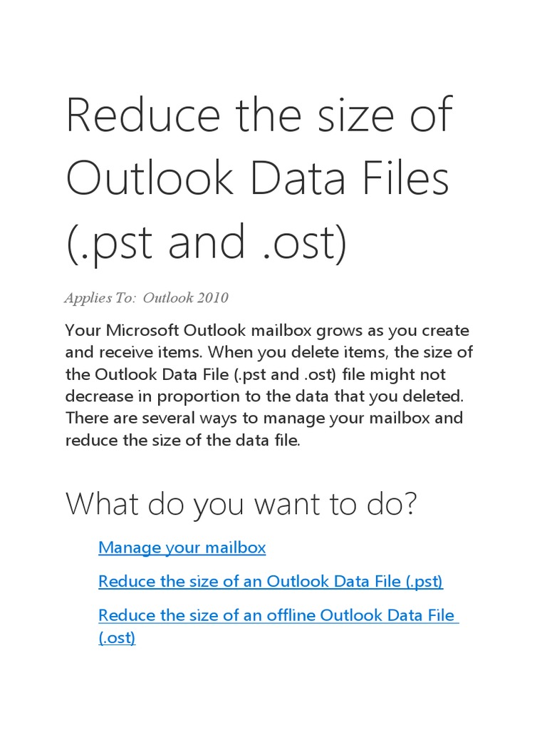 Reduce The Size of Outlook Data Files | PDF | Art