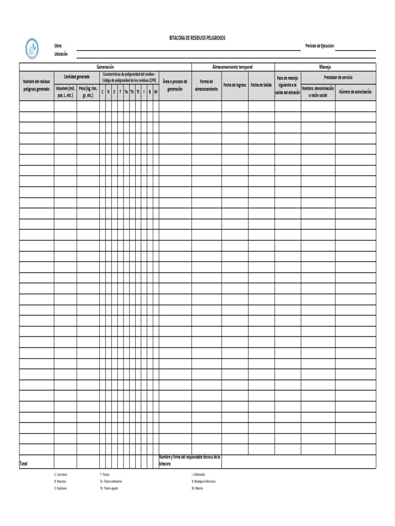 Bitacora de Residuos PELIGROSOS | PDF | Materiales | Seguridad y salud ...