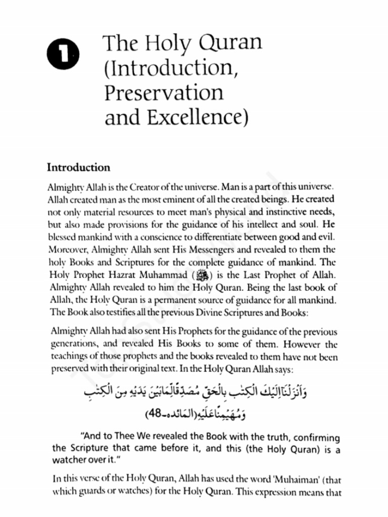 Chapter 1 The Holy Quran Introduction Preservation and Excellence Notes ...
