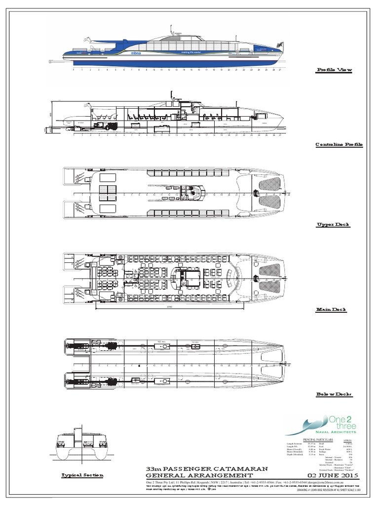 Profile View: General Arrangement 02 June 2015 33M Passenger Catamaran ...