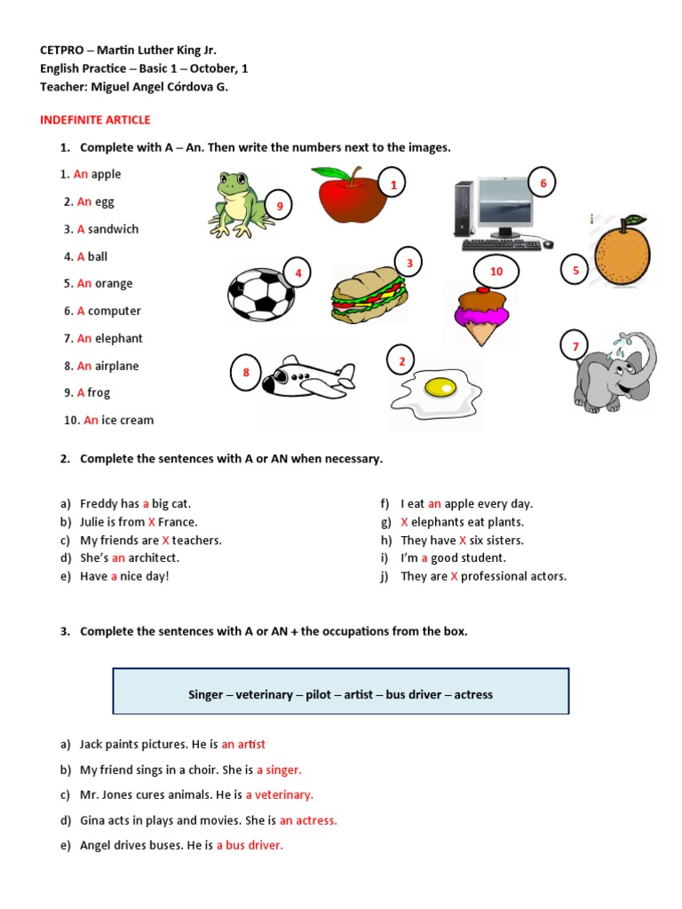 Key 06 The Indefinite Article Exercises Pdf