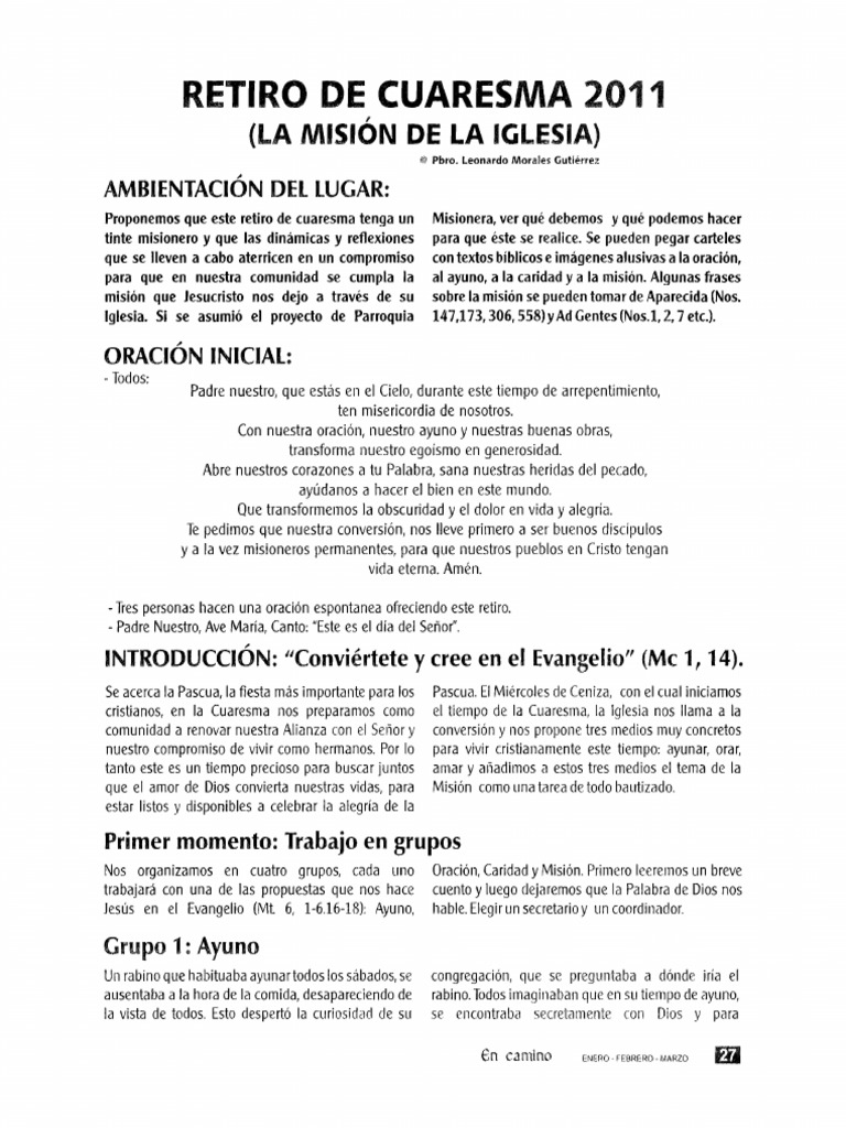 Retiro de Cuaresma - La Misión de La Iglesia - REVISTA en CAMINO | PDF | eucaristía | Oración