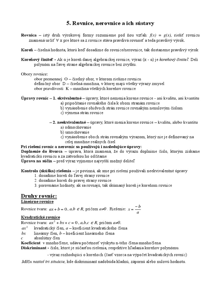 Rovnice Nerovnice A Ich Sustavy | PDF