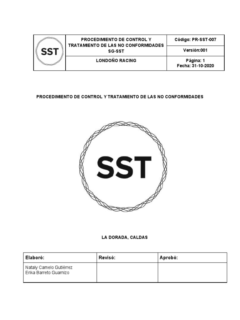 PR-SST-007 Procedimiento Del Control y Tratamiento de Las No ... PR-SST-007 Procedimiento Del Control y Tratamiento de Las No ...