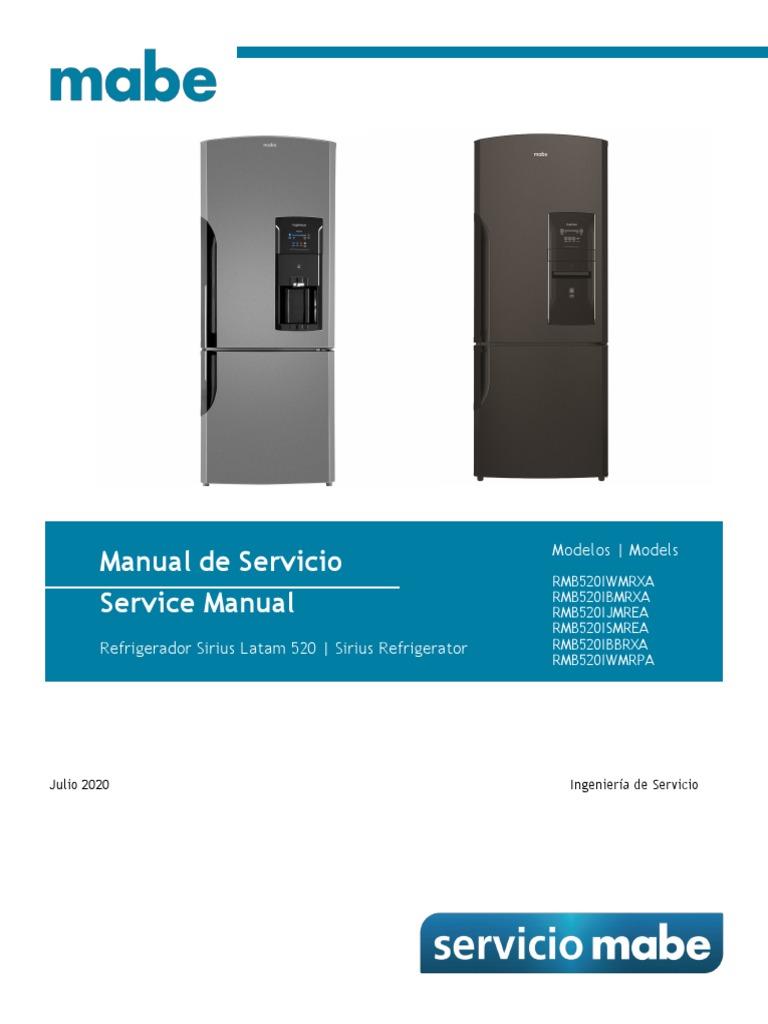 Manual de Servicio Refrigerador Mabe RMB520 | PDF | Electrónica | Presión