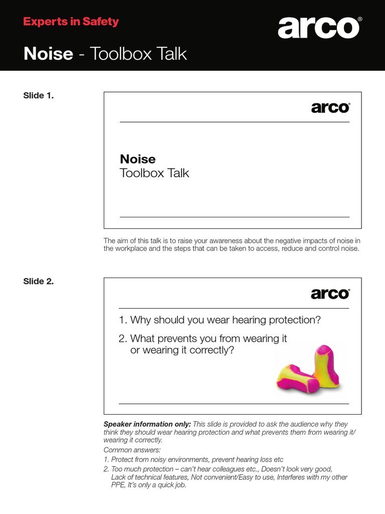 Noise Toolbox Talk Supporting Notes | PDF | Noise | Hearing Loss