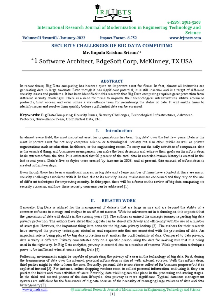 Security Challenges of Big Data Computing | PDF | Big Data | Privacy