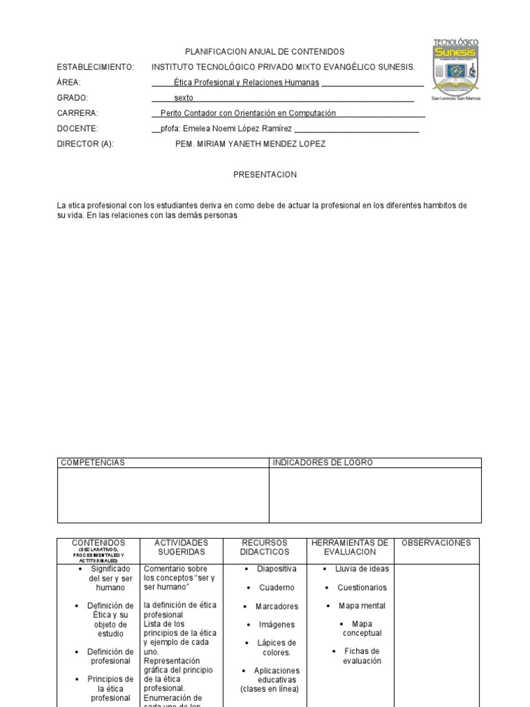 PLANIFICACION 6to Perito. Etica | PDF | Evaluación | Moralidad
