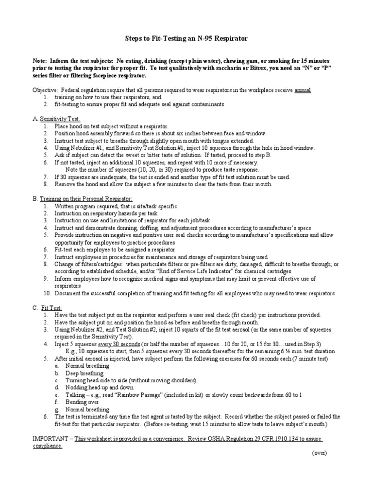 N-95 Respirator Fit Testing Steps | PDF | Safety | Occupational Safety ...
