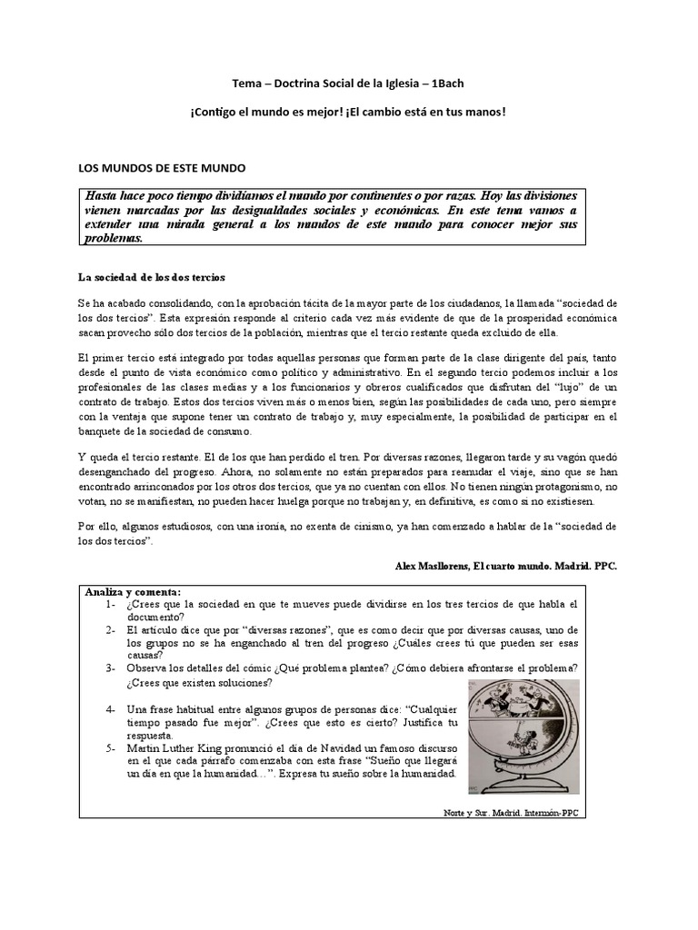 Tema - Doctrina Social de La Iglesia - Contigo El Mundo Es Mejor - 1bach | PDF | Doctrina social ...
