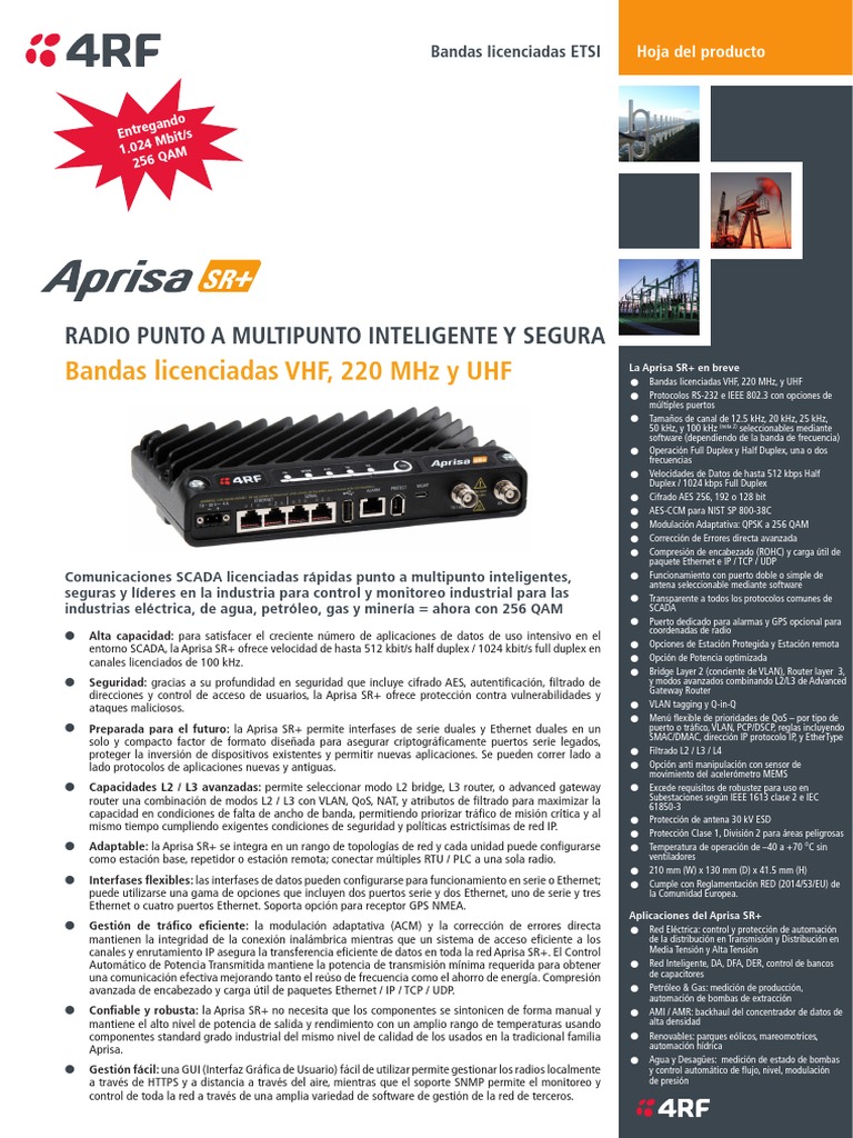 Aprisa SR+ Datasheet 2.7.1 ETSI Spanish | PDF | Calidad de servicio | Scada