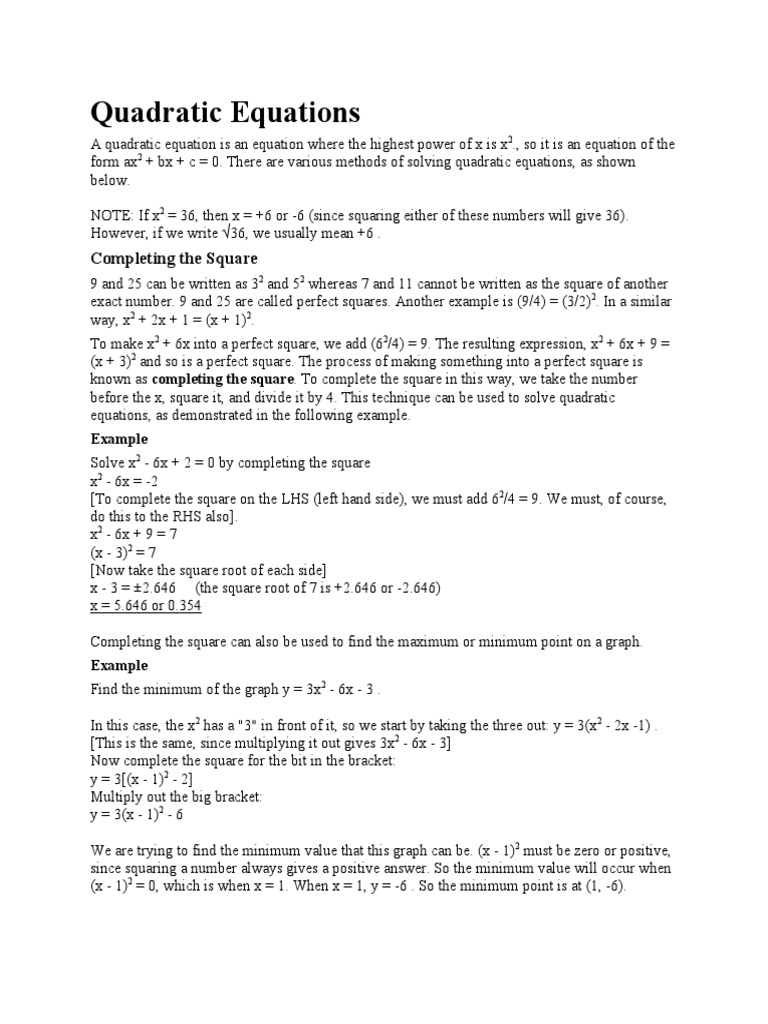 Completing the Square for Quadratics | PDF | Quadratic Equation | Sequence