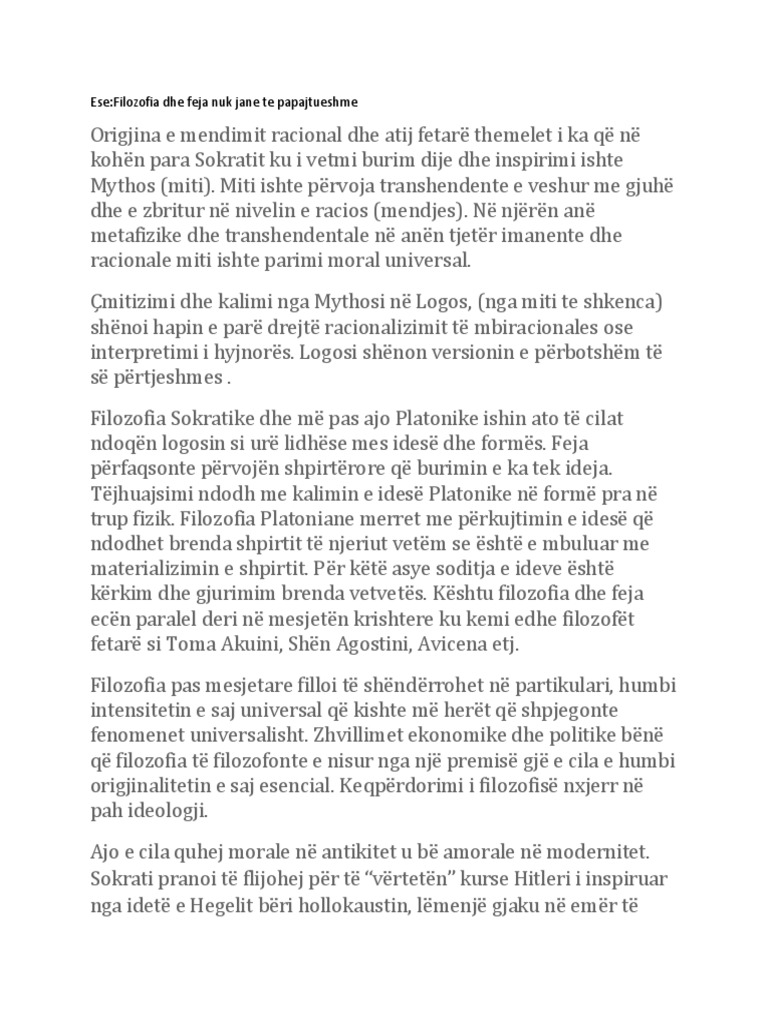 Ese:Filozofia Dhe Feja Nuk Jane Te Papajtueshme | PDF