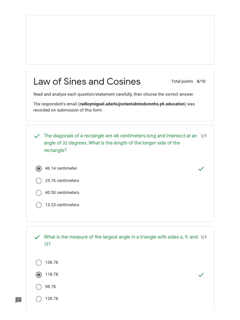 Law of Sines and Cosines | PDF | Triangle | Trigonometric Functions