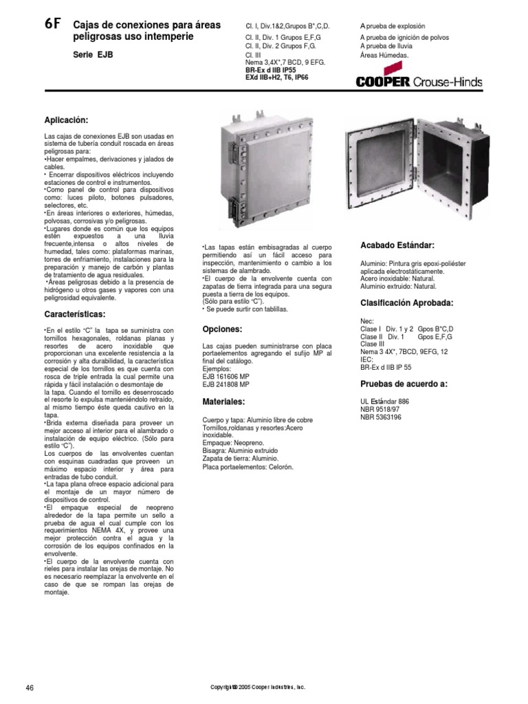 Cajas de Conexiones para Áreas Peligrosas Uso Intemperie: Serie EJB | PDF | Tornillo | Materiales