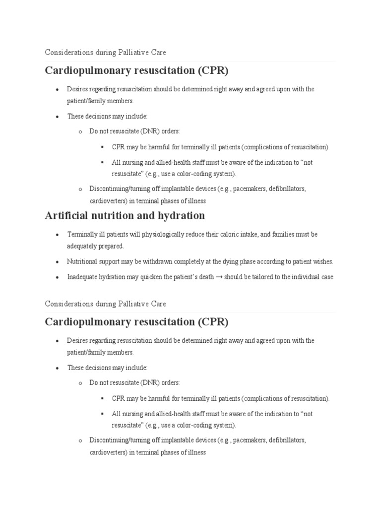 Cardiopulmonary Resuscitation (CPR) : Considerations During Palliative ...